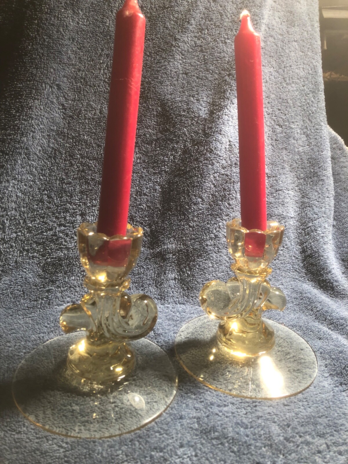 RARE PAIR OF CAMBRIDGE CASCADE CANDLESTICKS # 4000 MANDARIN GOLD GREAT ...