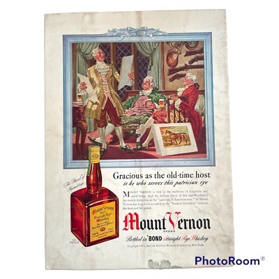 1941 Mount Vernon Rye Whiskey Colonial America times vintage art print ...