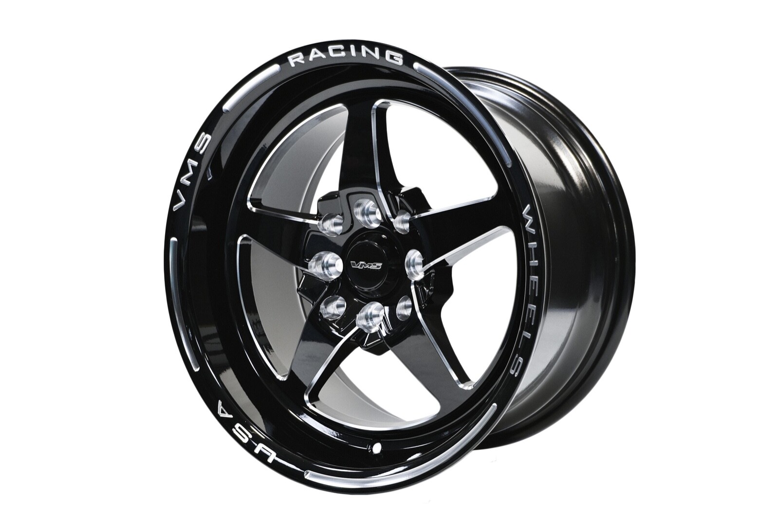 15x8 VMS RACING 5 Spoke Star Black Drag Rim Wheel 4x100/4x114 ET20 ...