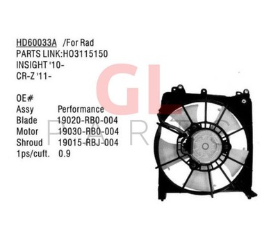 Radiator Cooling Fan FOR HONDA INSIGHT 2009-2014 19030RB0004 New | eBay