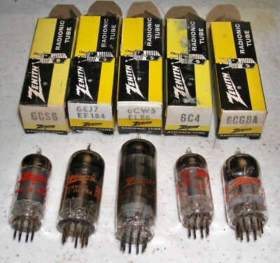 5 new ZENITH tubes NOS 6EJ7 EF184 * 6CW5 EL86 * 6C4 * 6CG8A * 6CS6 NIB ...