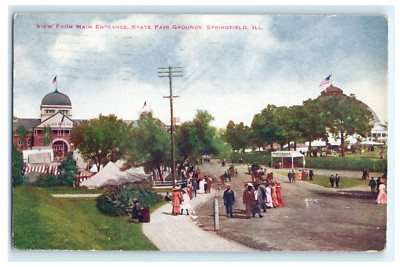 Postcard IL Springfield State Fairgrounds View from Main Entrance c ...
