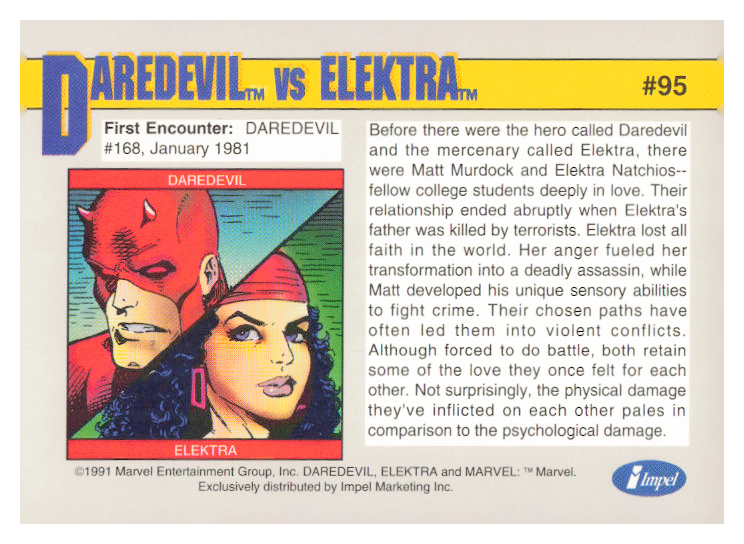 1991 Marvel #95 Daredevil vs. Electra | eBay