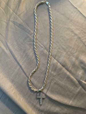 diamond cut rope chain 22 inch 5 mm 56 grams with silver lab diamond ...