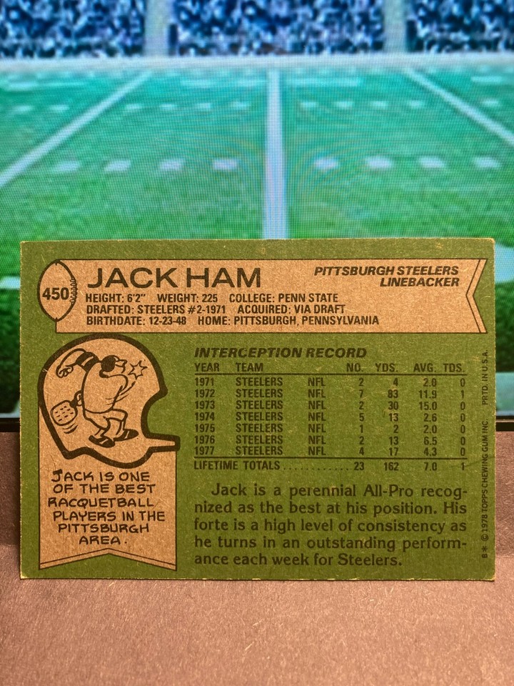 1978 Topps #450 Jack Ham Football Card Pittsburgh Steelers | eBay