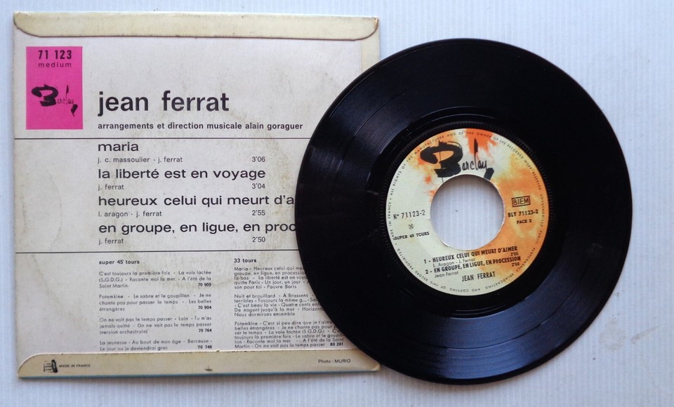 Jean Ferrat 45T 71123M Year 1960 Barclay - Maria | eBay