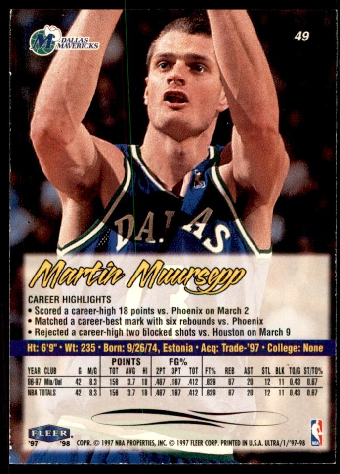 1997-98 Fleer Ultra Martin Muursepp Basketball Cards #49 | eBay