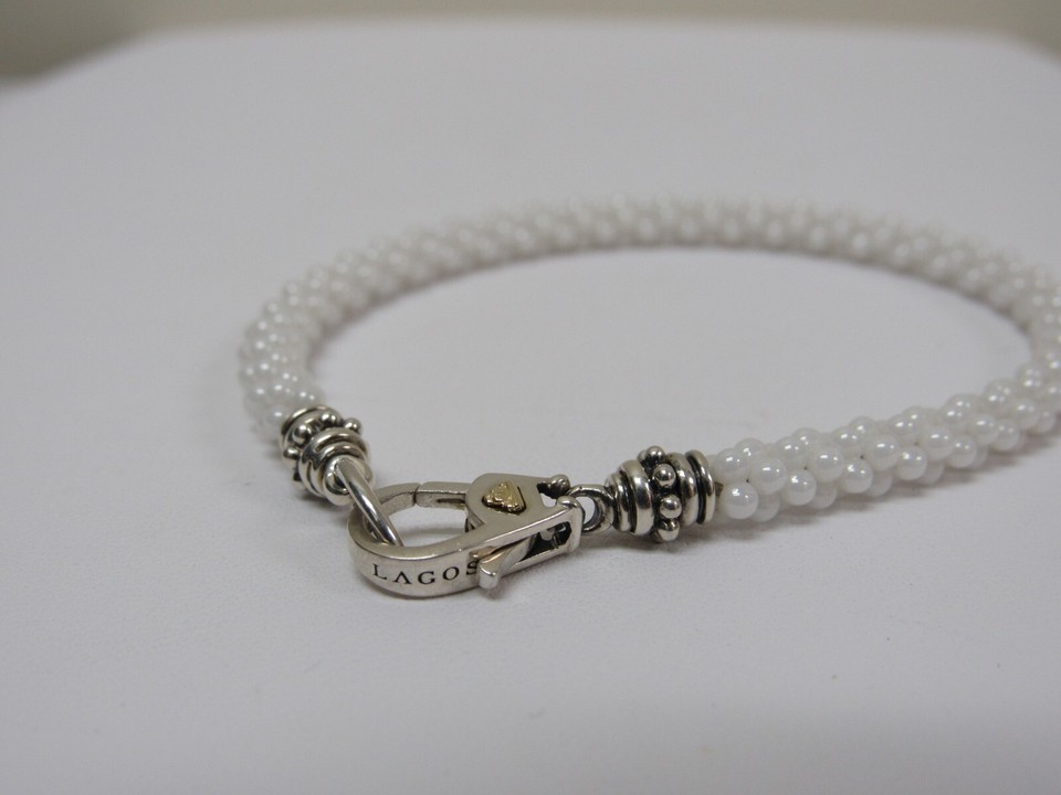 Designer LAGOS Sterling Silver 18K White Ceramic Caviar Rope Bracelet ...