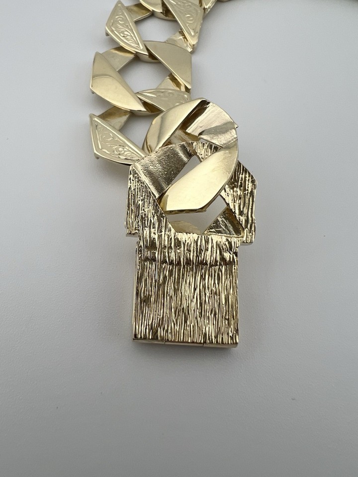 9ct Solid Gold Chaps Bracelet 8.5 INCH - 19MM Flat Curb FULL UK ...