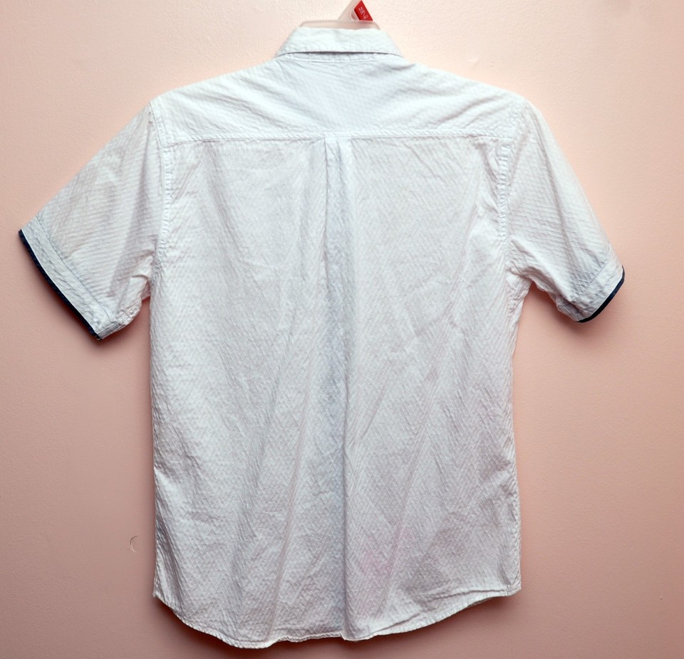 OUTPOST Men's Button Up -Large White Camisa Cotton Polyester Short ...