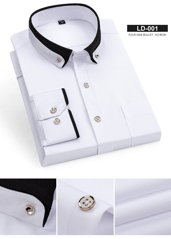 Mens Long Sleeves Dress Shirts Formal No Ironing Elastic Business ...
