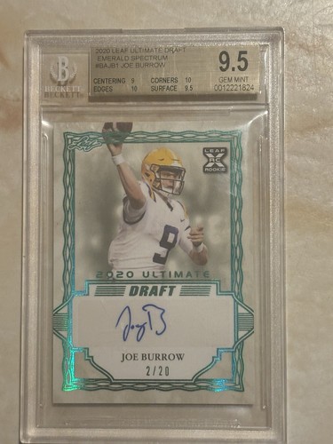 2020 LEAF ULTIMATE DRAFT JOE BURROW AUTO RC #2/20 GRADED BGS 9.5 AUTO ...