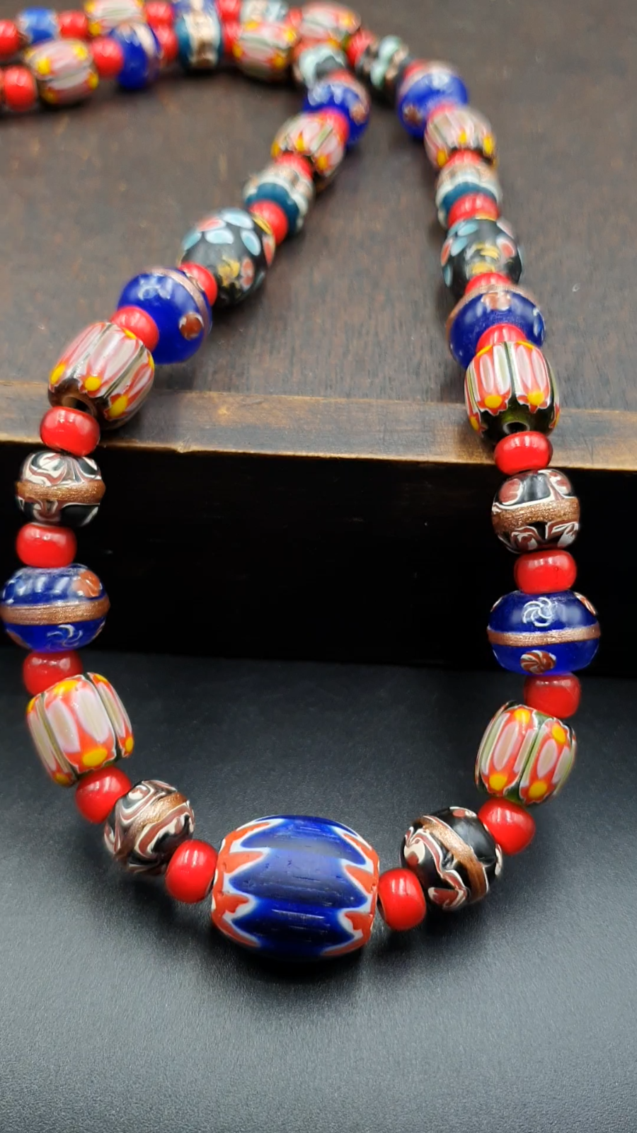 Venetian african style vintage unique pattern glass beads necklace wdk ...