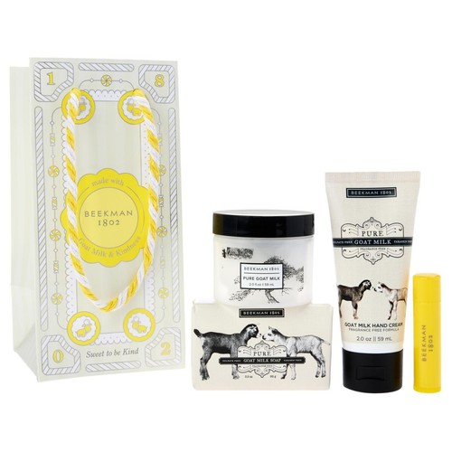 Beekman 1802 4-Piece Pure Goat Milk Bath and Body Gift Set w/ Gift Bag ...