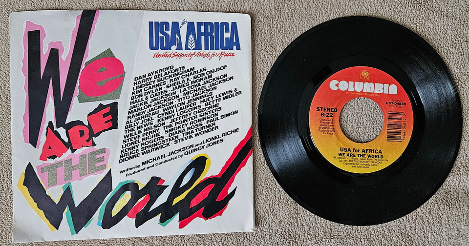 We Are The World 1985 45 USA For Africa 45RPM 7" Vinyl Record Classic ...