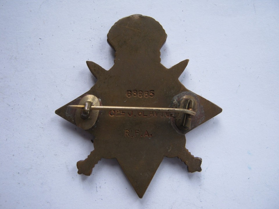 Great War WWI 1914 Mons Star medal to 68665 Cpl J Glavin R.F.A ...