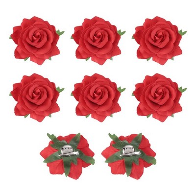 8Pcs Rose Flower Hair Clips 4 Inch Flower Hair Pins Flower Brooch Red ...