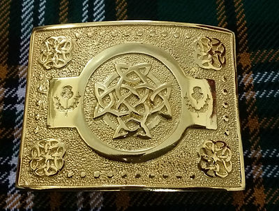 Men’s Scottish Kilt Belt Buckle Celtic Knot Work Gold Plated Highland ...
