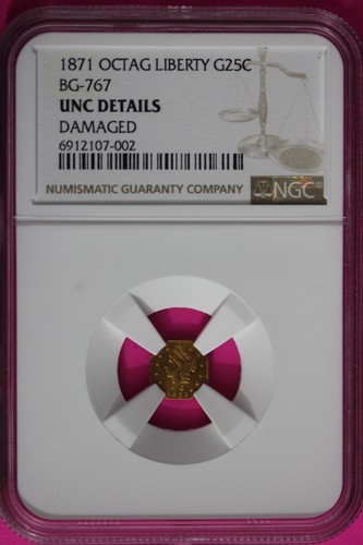 1871 UNC Details Damaged 25 Cents Gold California Fractional Coin NGC ...