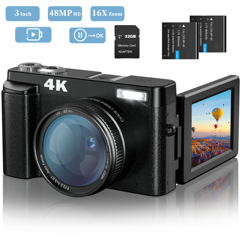 4K Digital Cameras for Photography Vlogging Video Camera w/ 32GB SD ...