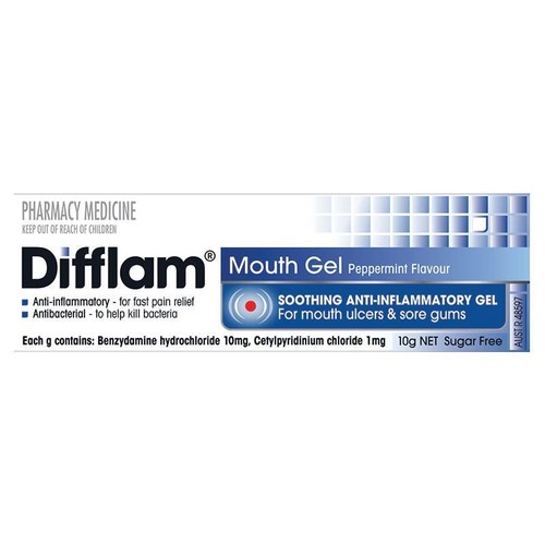 Difflam Anti Inflammatory Mouth Gel 10G Anti-Bacterial For Ulcers Sore ...