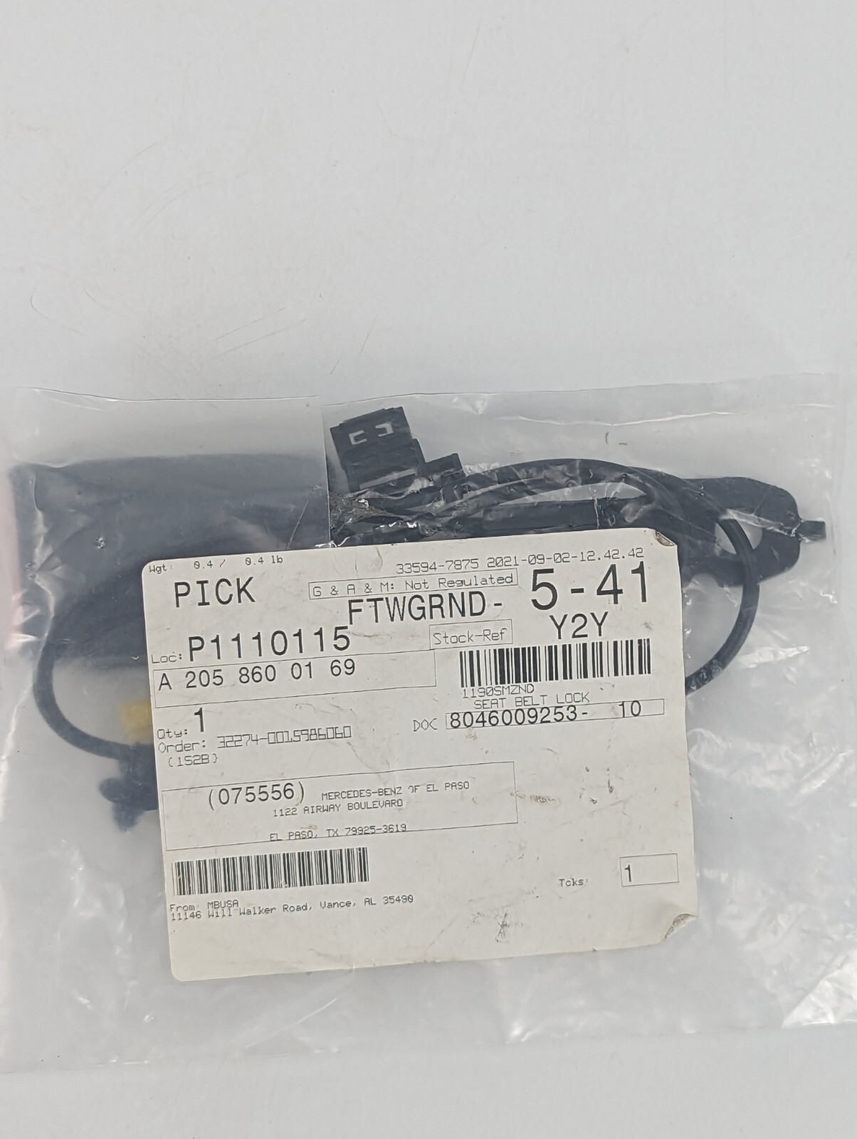 MERCEDES C220 BlueTEC S205 2015 RHD Seat Belt Buckle Front Left ...