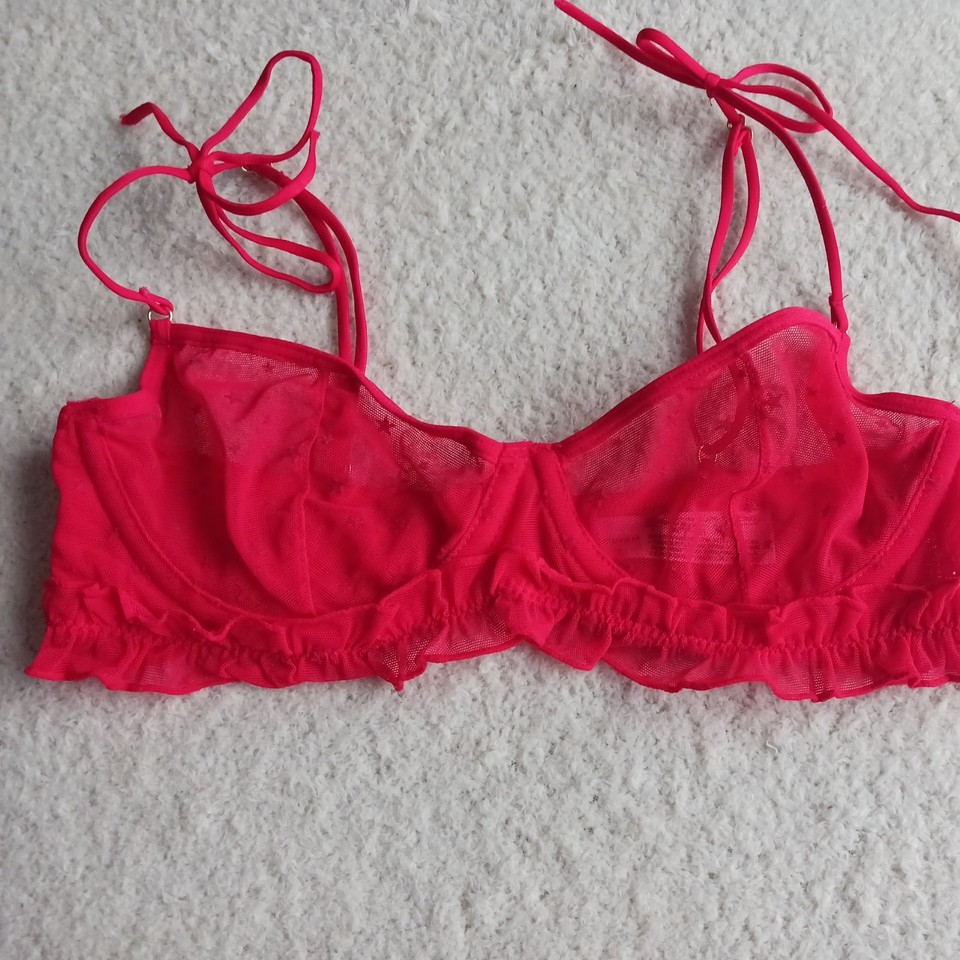Red sheer bra with frill - Size 34B | eBay UK