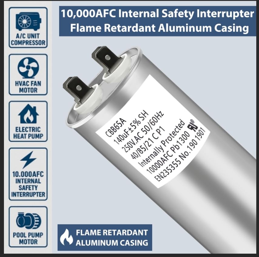 CBB65A Run Capacitor 250VAC 250V AC 140uF 140MFD 140 uF 40/85/21 C P1 ...