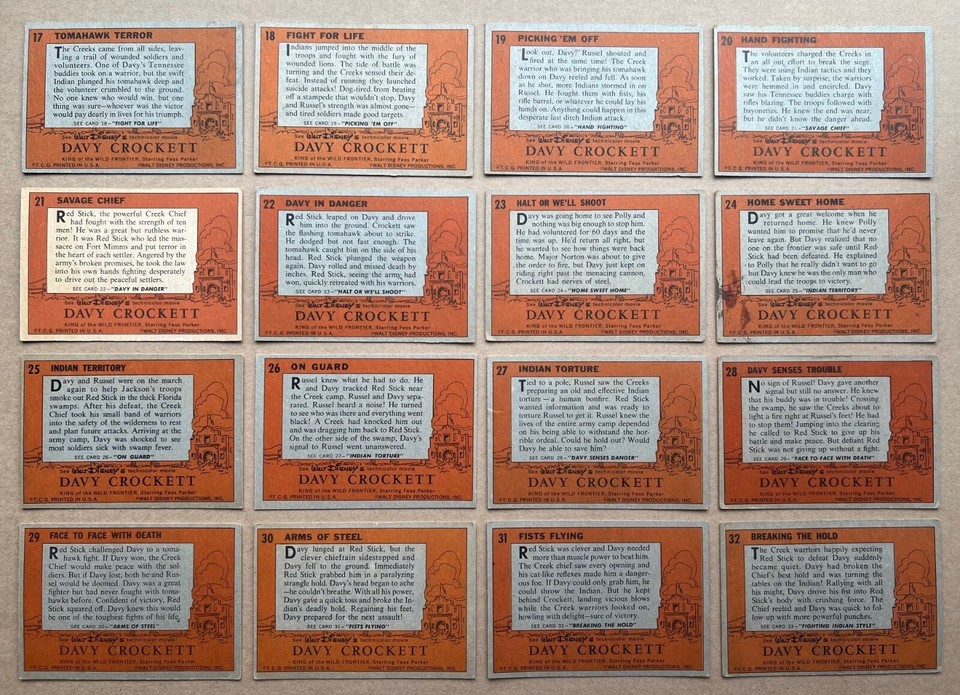 1956 Topps Davy Crockett Orange Back Complete Set 80 Cards - GOOD TO EX ...