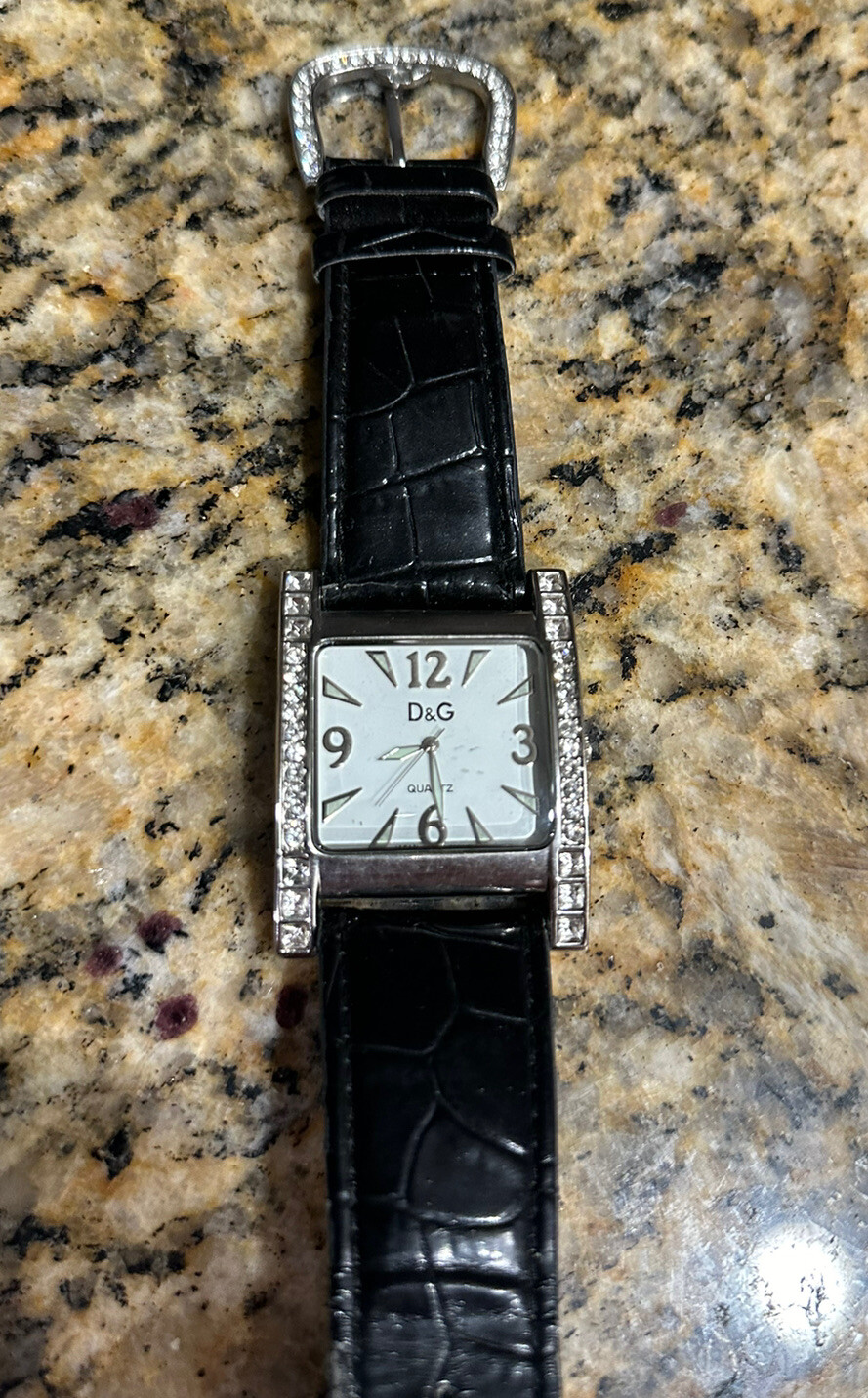 DOLCE & GABBANA QUARTZ LADIES BLACK DESIGNER WATCH LEATHER Crystals ...