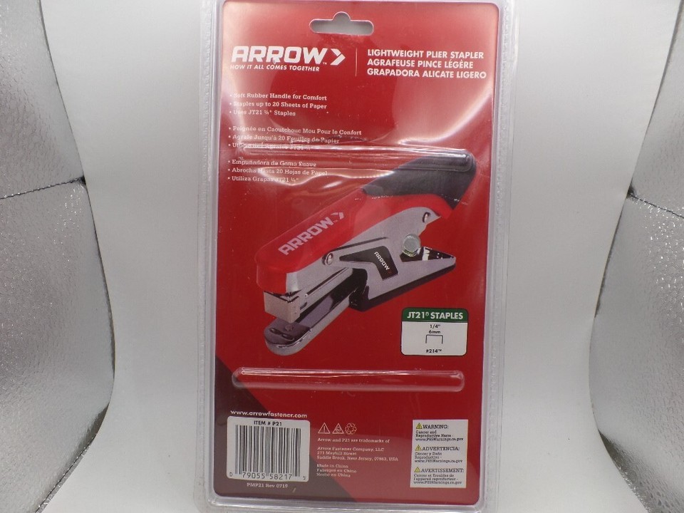 ARROW P21 LIGHTWEIGHT PLIER STAPLER, UP TO 20 SHEETS A TIME JT21 1/4 IN ...