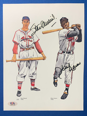 Stan Musial & Hank Aaron dual signed 8x11 Color Photo WS Champs PSA DNA ...