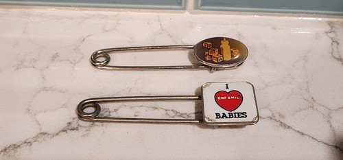 2 Vintage Large Safety Pins - Baby Bottle and Blocks - I Love Enfamil ...