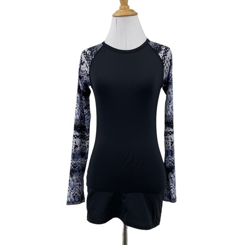 TYR Durafast Lite Belize Rash Guard Women XS Extra Small Black UPF 50 ...