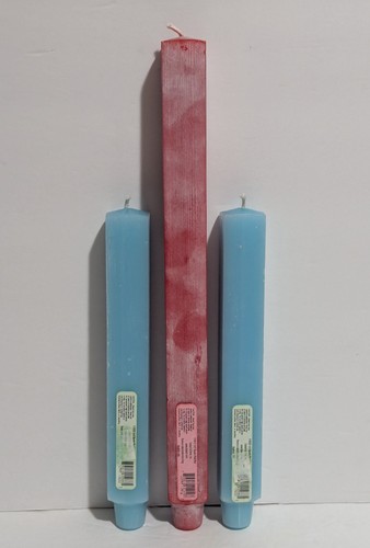 3 - Beeswax Square Tapers Candles - 8" Pale Blue & 12" Red Quality ...