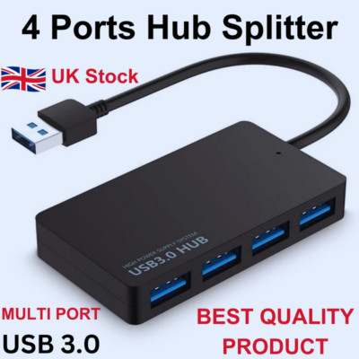 4 Ports Hub Splitter USB High Speed Adapter Multi Desktop PC Laptop 3.0 ...