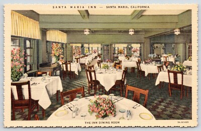 Santa Maria CA~Santa Maria Inn~Dining Room Interior~Flowers on Tables ...