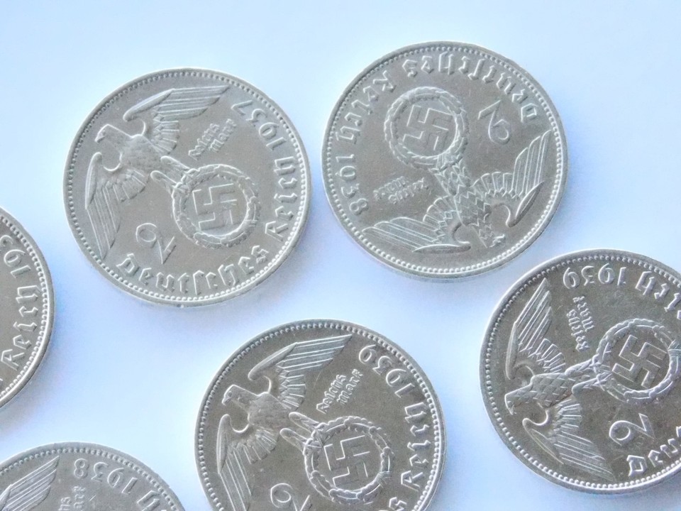 GERMAN Lot 10x 2 REICHSMARK 1937 - 1939 SWASTIKA Silver Coins 3rd Reich ...