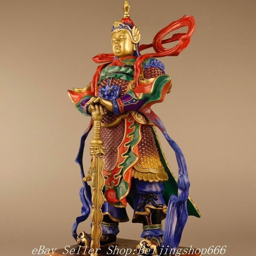 14" Chinese Bronze Painting Fengshui Door-god General Wei tuo Statue ...