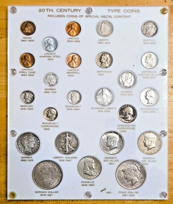 U.S. 20th Century Type Coin Set 24 Copper, Silver, BU Beautiful Coins ...