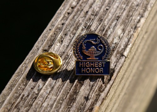 Lamp of Knowledge Highest Honor Gold Tone Metal & Blue Enamel Lapel Pin ...