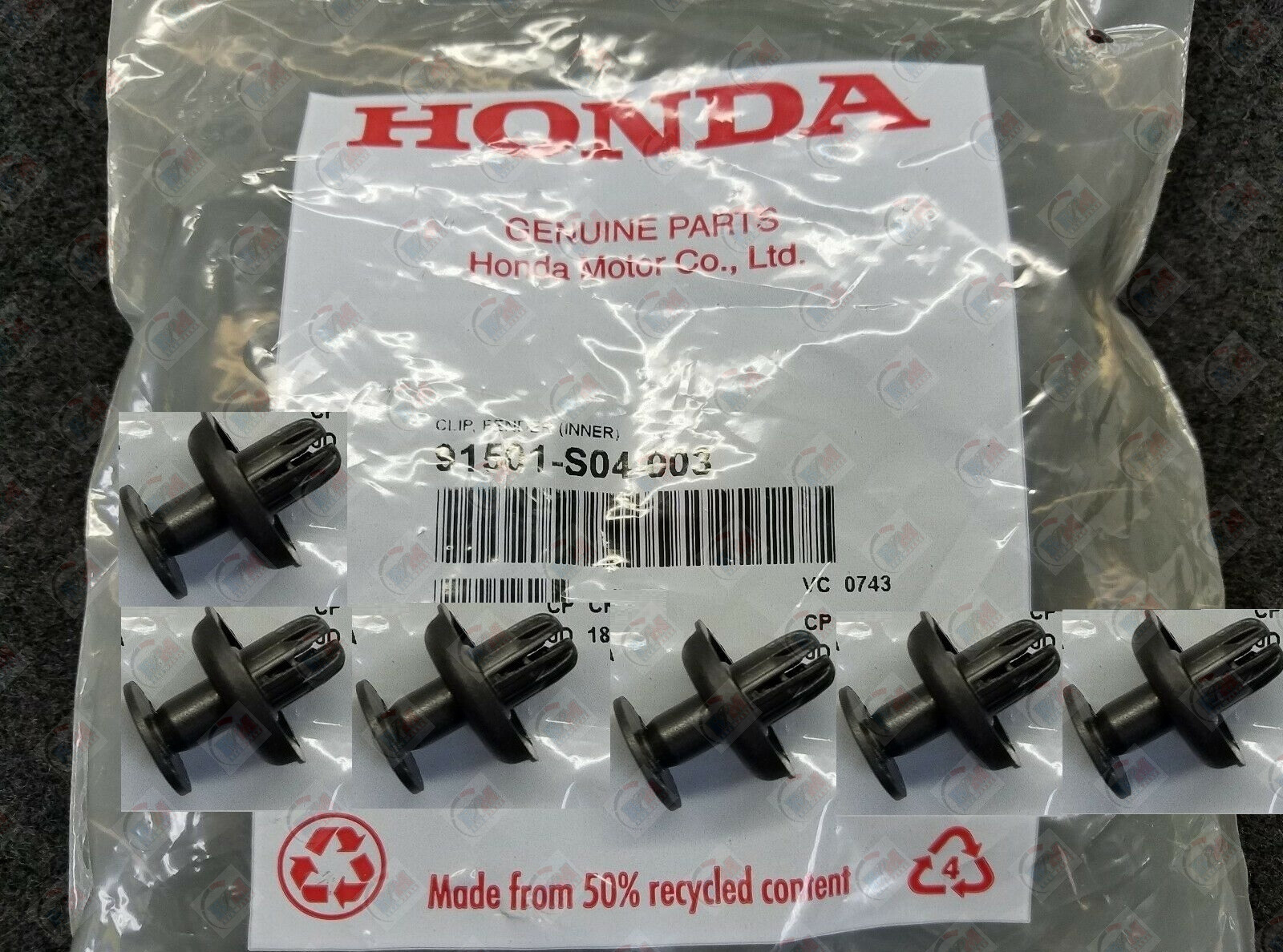 Genuine Honda Fender Liner Clip 91501-S04-003 | 6X | Rear | 91501S04003 ...