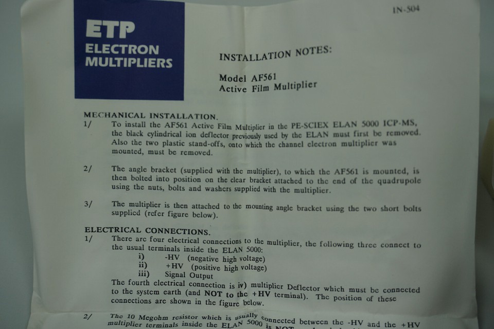 ETP Electron Multiplier AF561 Active Film Multiplier / Perkin Elmer ...