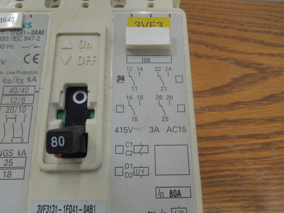 Siemens 3VF3111-1FQ41-0AA0 80A 3p 600V Circuit Breaker w/ Aux Used | eBay