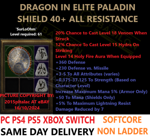 PC PS4 PS5 XBOX SWITCH NL Dragon Shield Runeword Diablo 2 Resurrected ...