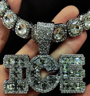 Silver Plated ICE Pendant & 13mm 20" Cubic Zirconia Chain Hip Hop Iced ...