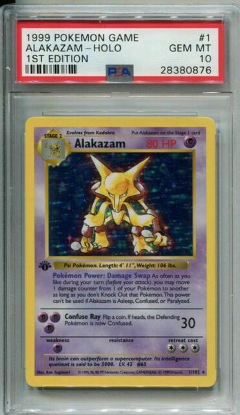 Pokemon Base Set 1st Edition Shadowless Card #1 Alakazam PSA 10 for ...