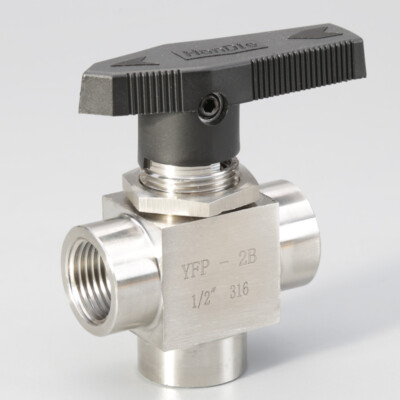 Gas 3 way ball valve 1/2" NPT Stainless steel flow control Panel Mount ...