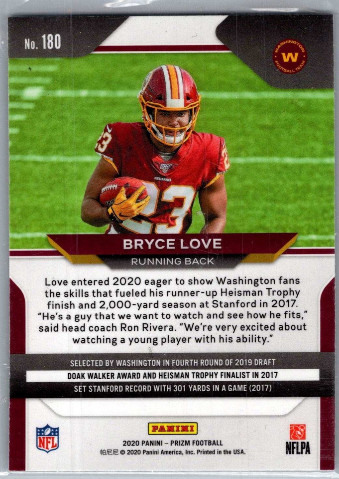 Bryce Love #180 2020 Panini Prizm Washington Football Team | eBay