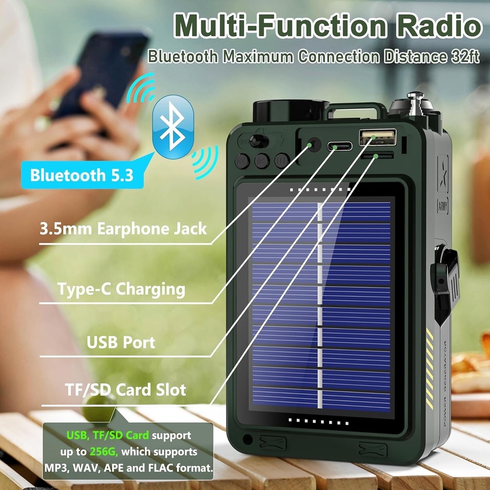 Emergency Portable DAB/DAB+ FM Solar Radio with BT - ONLY CHARGES VIA ...